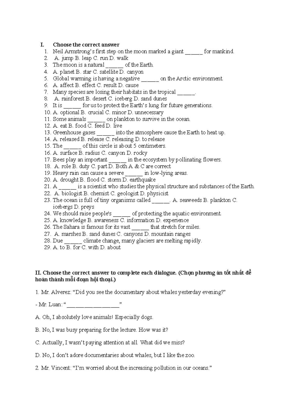 TEST UNIT 10 SỐ 4 - Multiple Choice Questions and Answers - Studocu