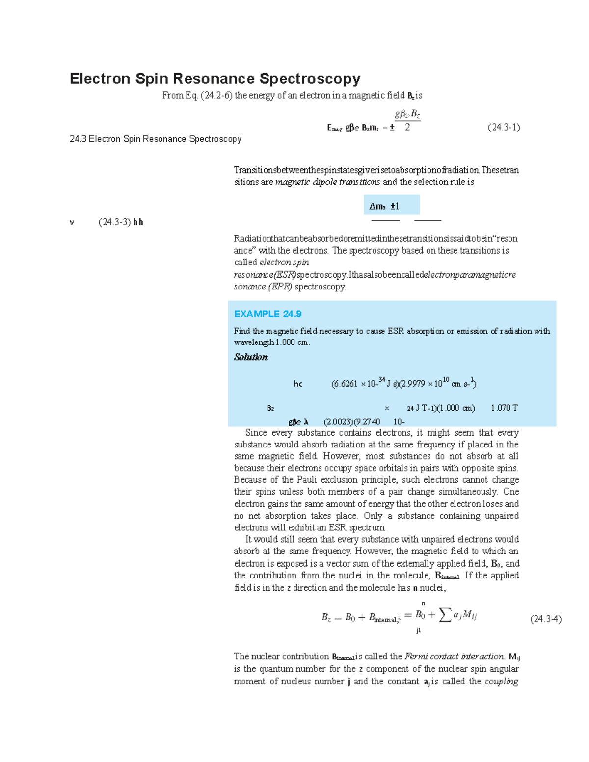 Electron Spin Resonance Spectroscopy - (24-6) the energy of an electron ...