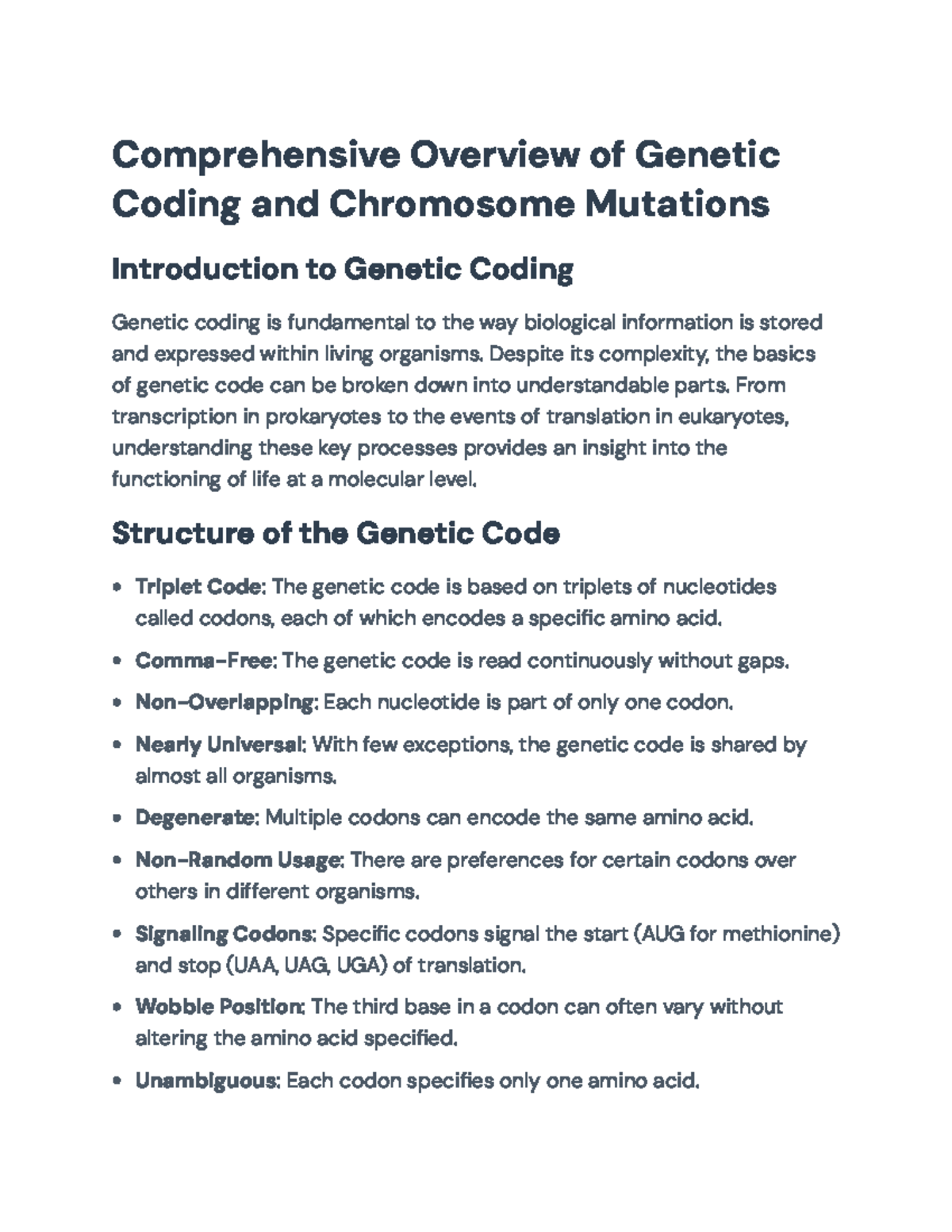 Genetic Coding & Chromosome Mutations Overview - Comprehensive Overview ...