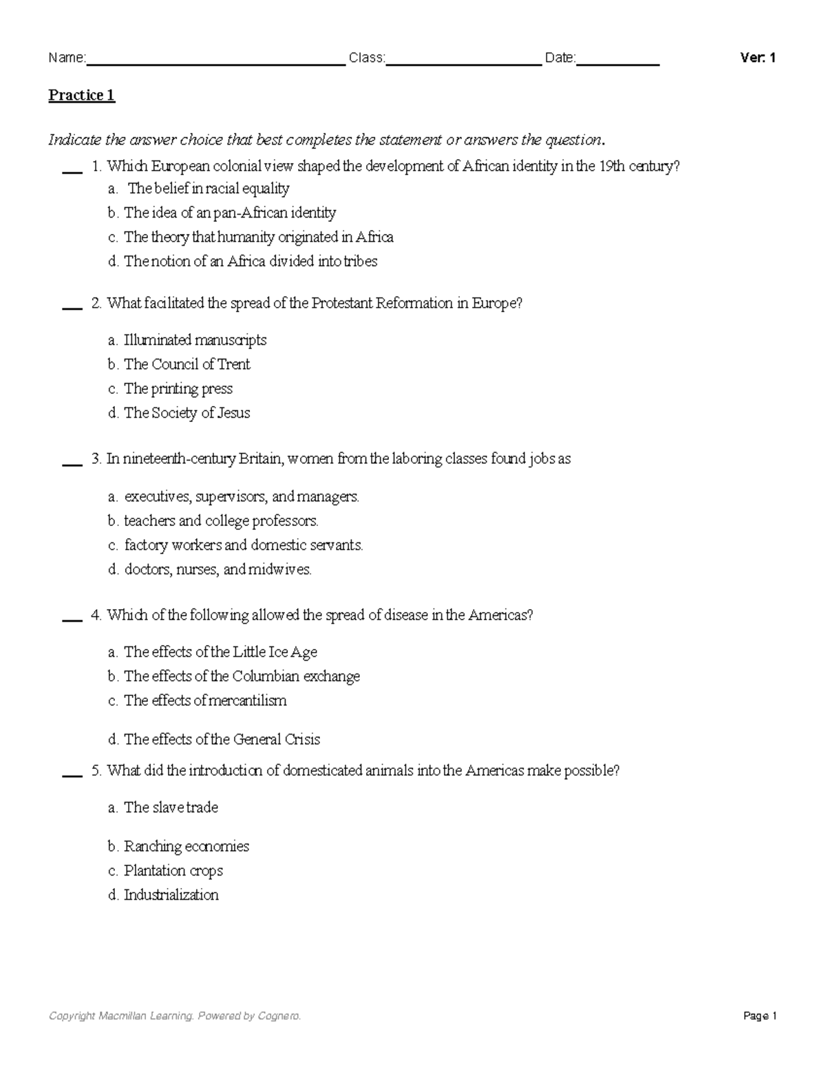 Practice 1: Enlightenment, Revolution & Atlantic Slave Trade Qs - Studocu