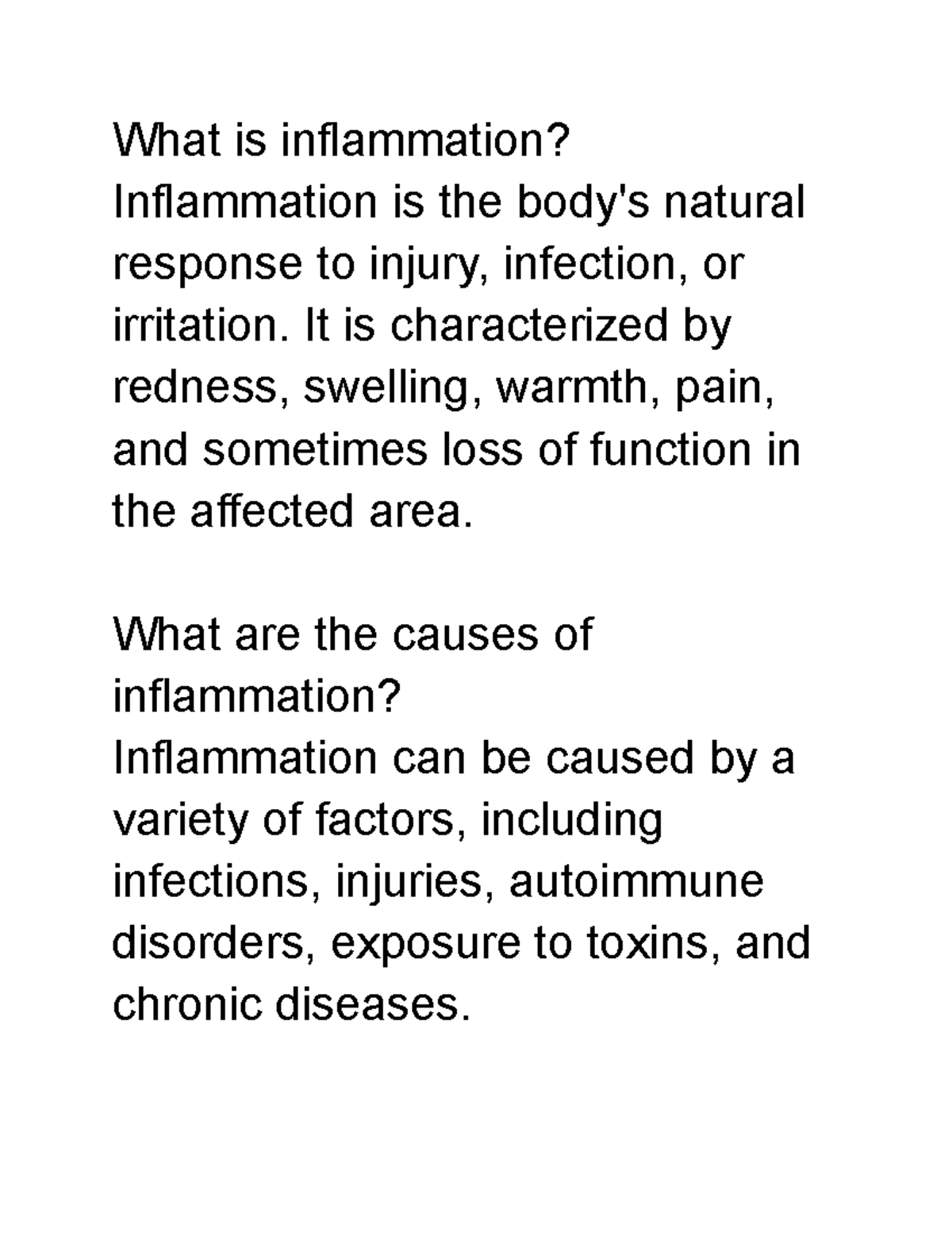 Inflammation Study Guide: Causes, Types, & Treatment Insights - Studocu