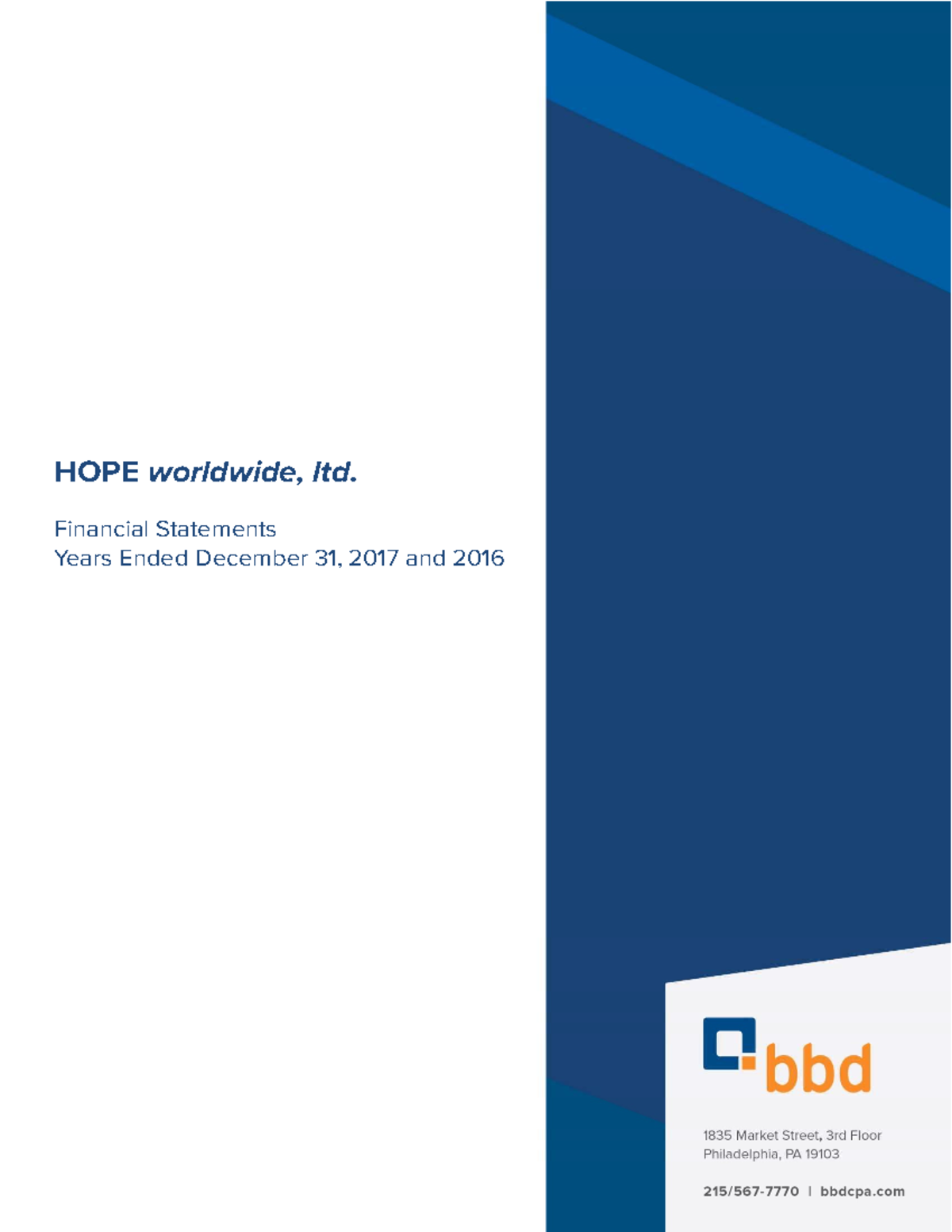 HOPE Worldwide Ltd. Financial Statements for 2017 & 2016 - Studeersnel