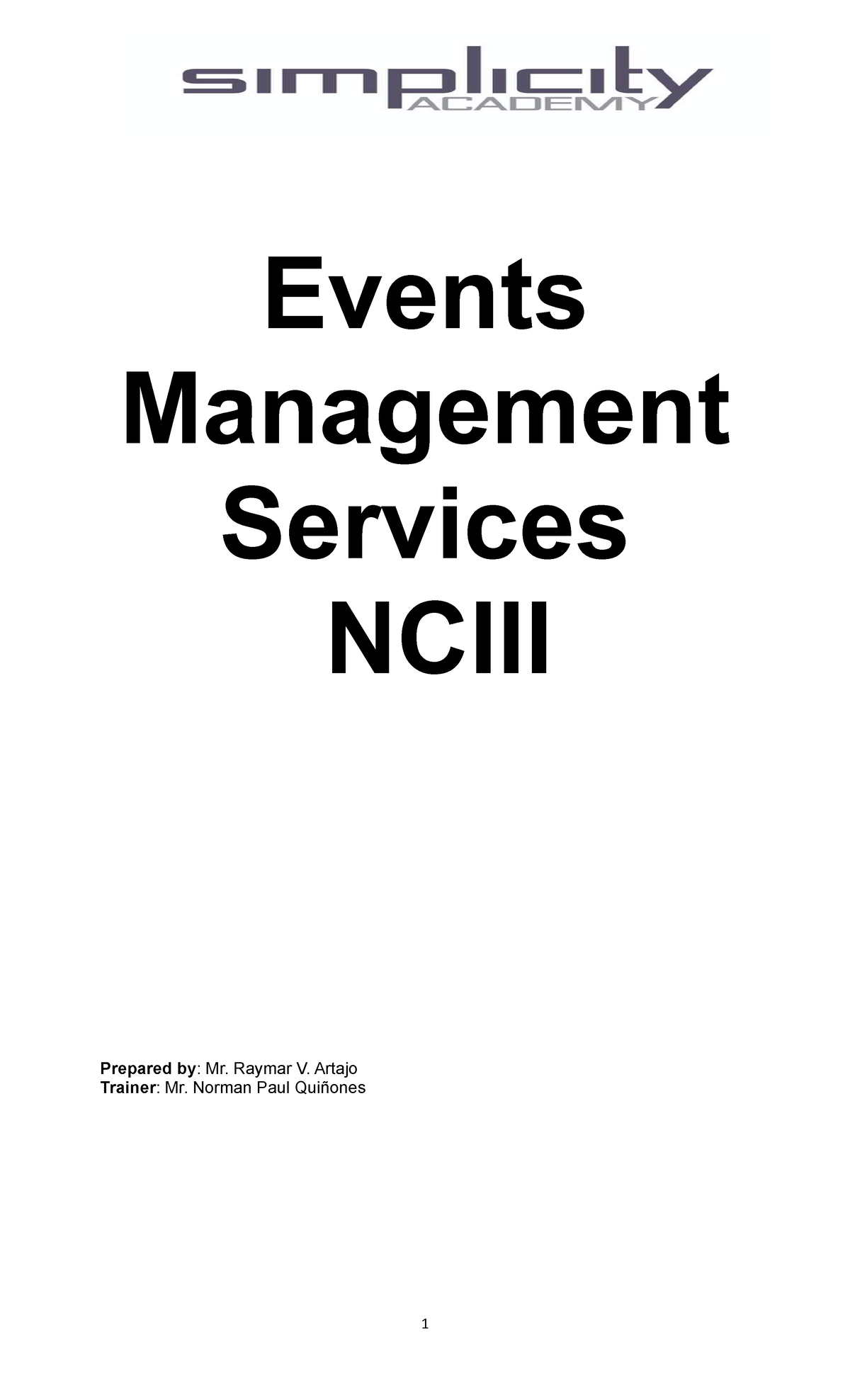Events Management Nciii - Events Management Services NCIII Prepared by ...