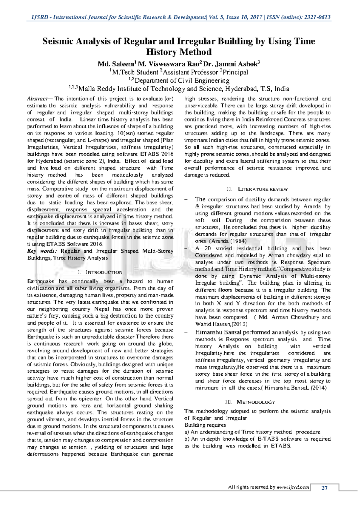 Seismic Analysis of Regular & Irregular Buildings Using Time History ...