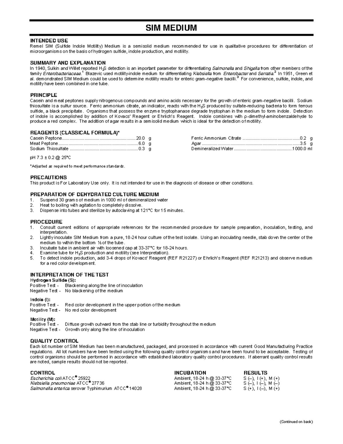 IFU454412 - SIM Medium Instructions for Use and Interpretation - Studocu
