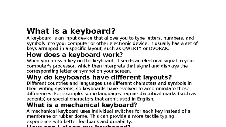 Keyboard Basics: Understanding Types, Functions, and Care - NOTES - Studocu