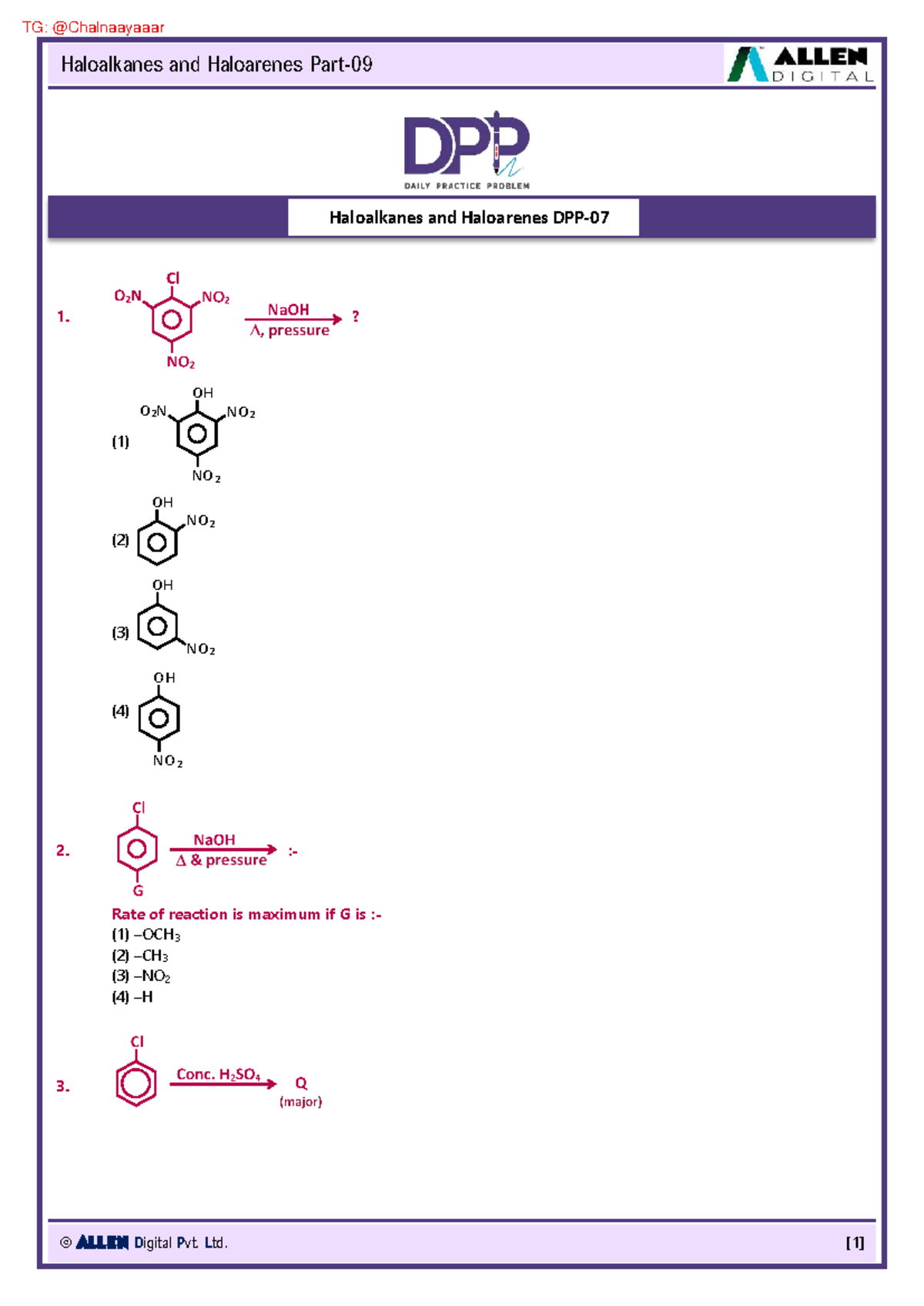 Haloalkanes and Haloarenes DPP-07 - Haloalkanes and Haloarenes Part- 09 ...