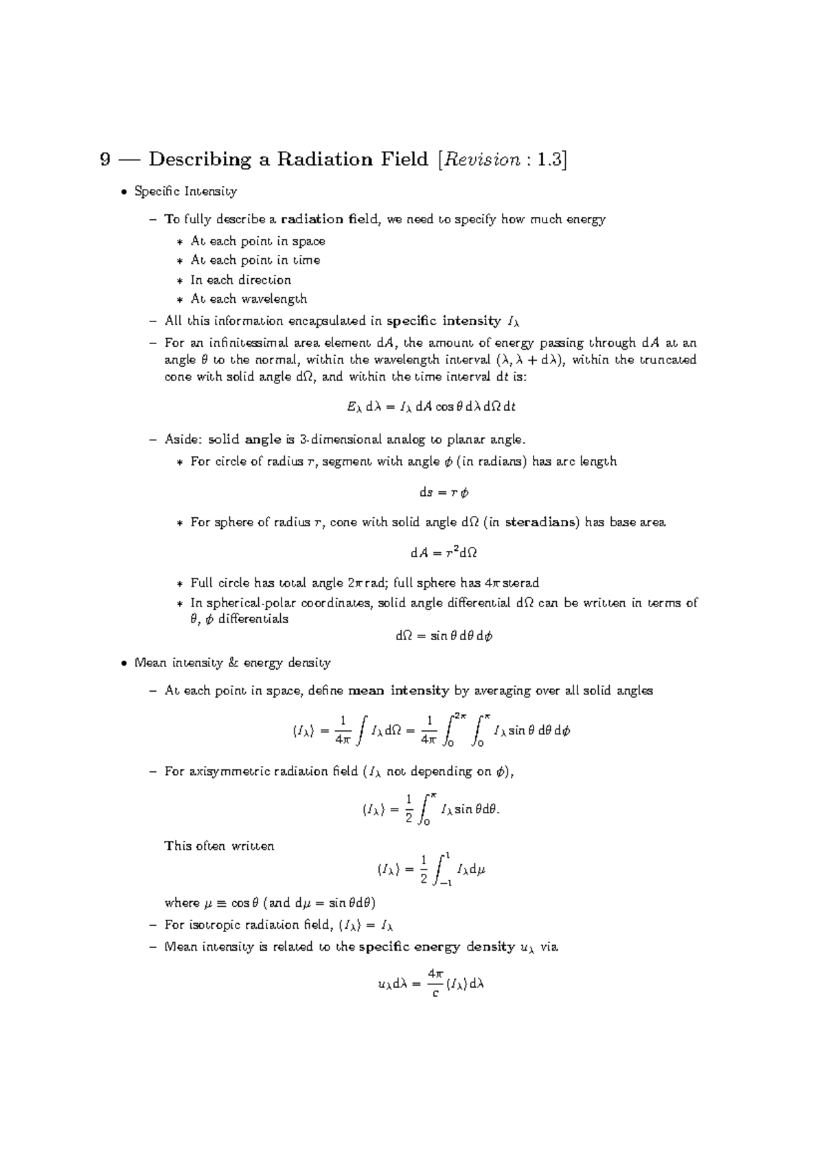 09-radiation-field - Radiation field - 9 — Describing a Radiation Field ...