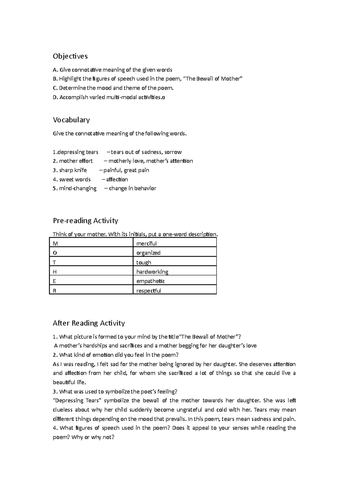 The Bewail of Mother: Comprehensive Poem Analysis Notes - Studocu