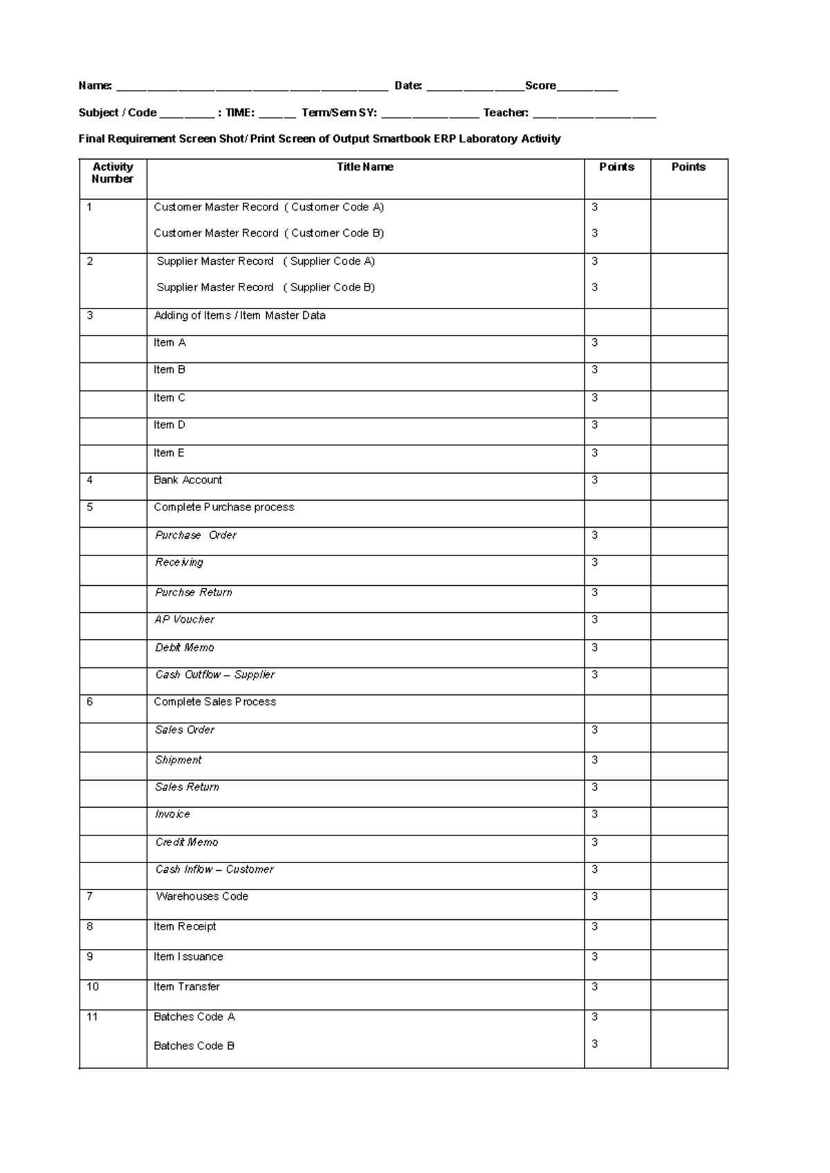 CBM 112 Final Requirement: Smartbook ERP Lab Activities - Studocu