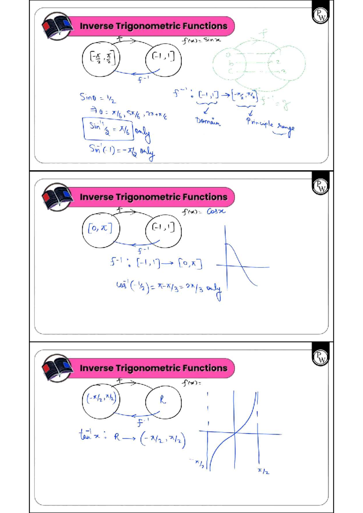 PW W Inverse Trigonometric Functions: Domain and Range Analysis - Studocu