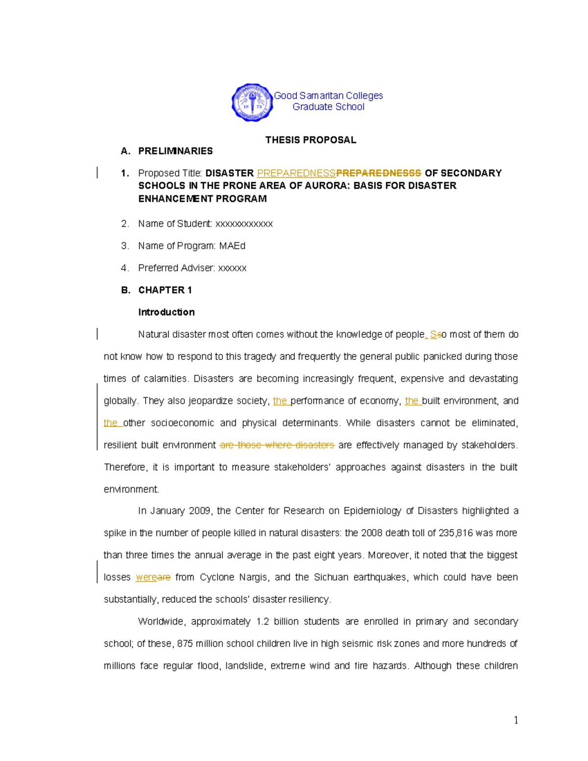 Disaster Preparedness of Secondary Schools in Aurora: MAEd Thesis ...