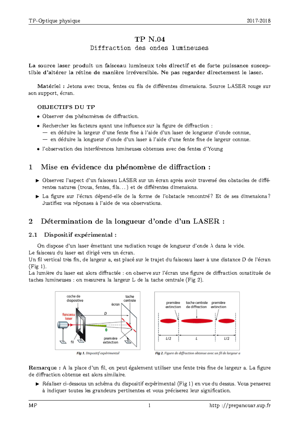 TP-Optique Physique S2 : Étude de la Diffraction des Ondes Lumineuses - Studocu