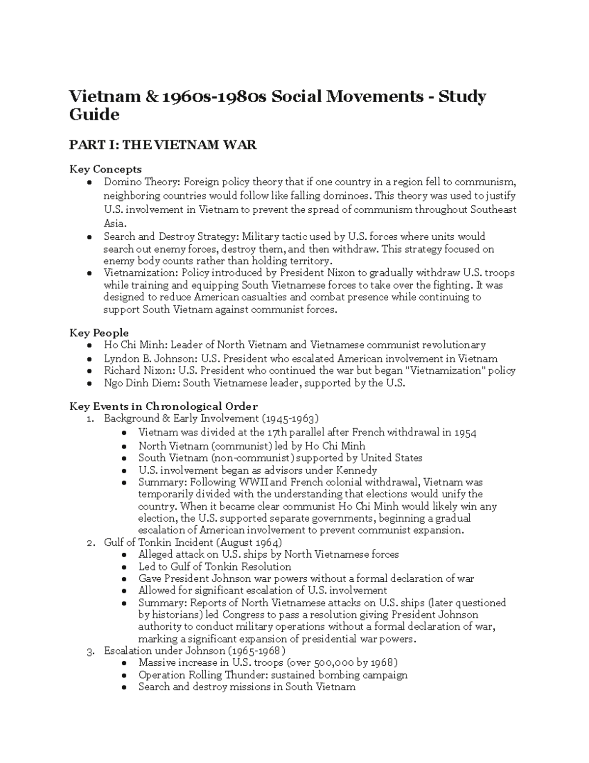 Vietnam War Revision Guide