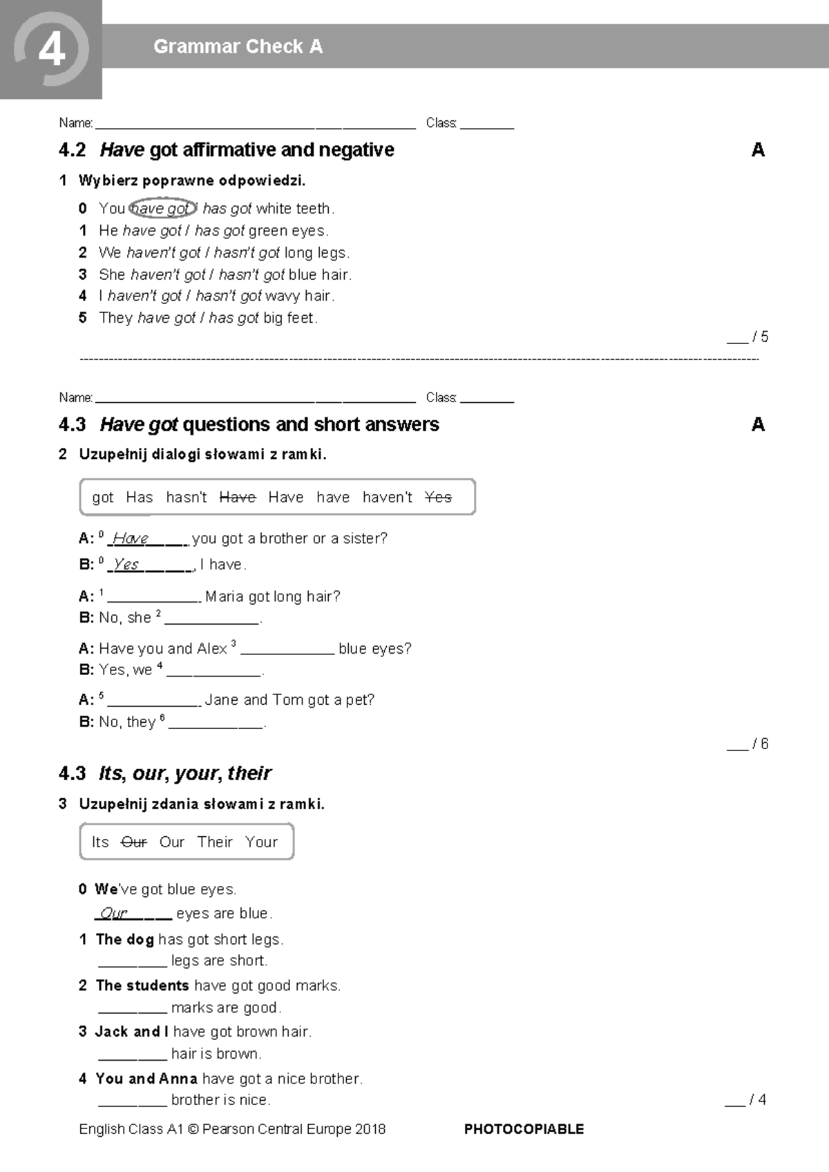 ECA1 Grammar Check Exercise 4: Have Got Affirmative & Negative - Studocu