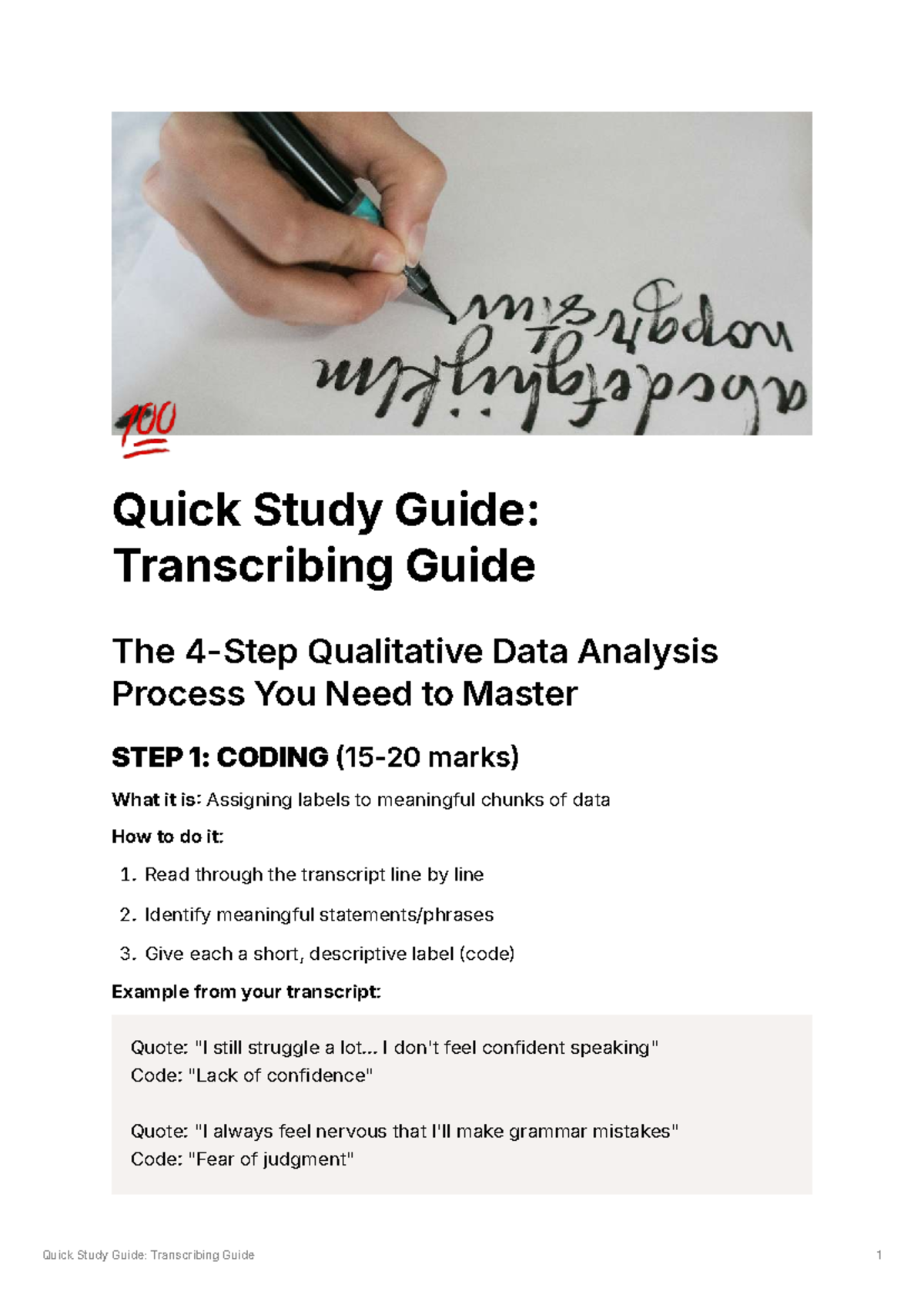 Quick Study Guide: Transcribing Qualitative Data Analysis Process - Studocu