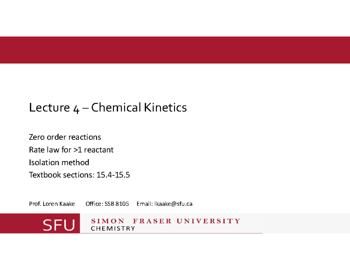 Lecture 4: Chemical Kinetics - Zero Order Reactions & Rate Laws - Studocu