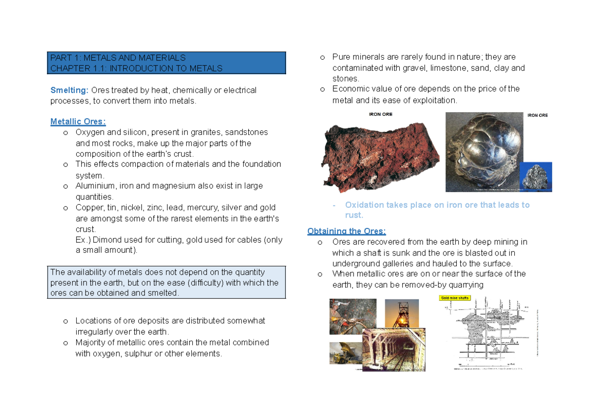 BWT Part 1- Chapter 1 - PART 1: METALS AND MATERIALS CHAPTER 1 ...