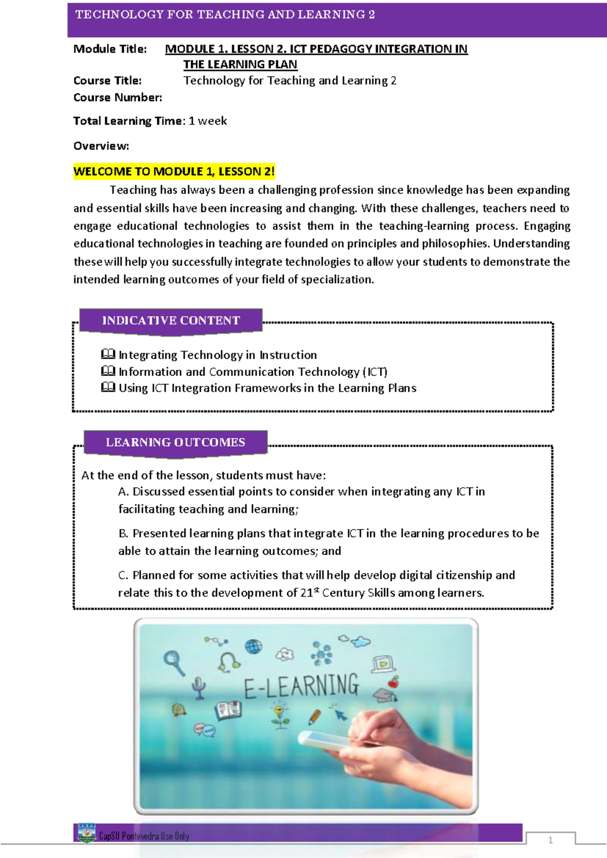 ICT Pedagogy Integration in Learning Plans for T2 Course Module 1 ...