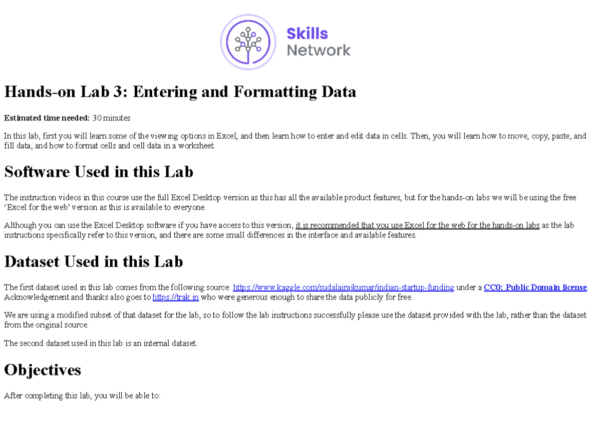 Entering and Formatting Data - Hands-on Lab 3: Entering and Formatting ...