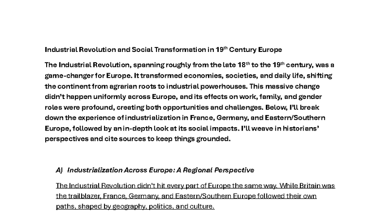 Industrial Revolution & Social Change in 19th Century Europe: A Study ...
