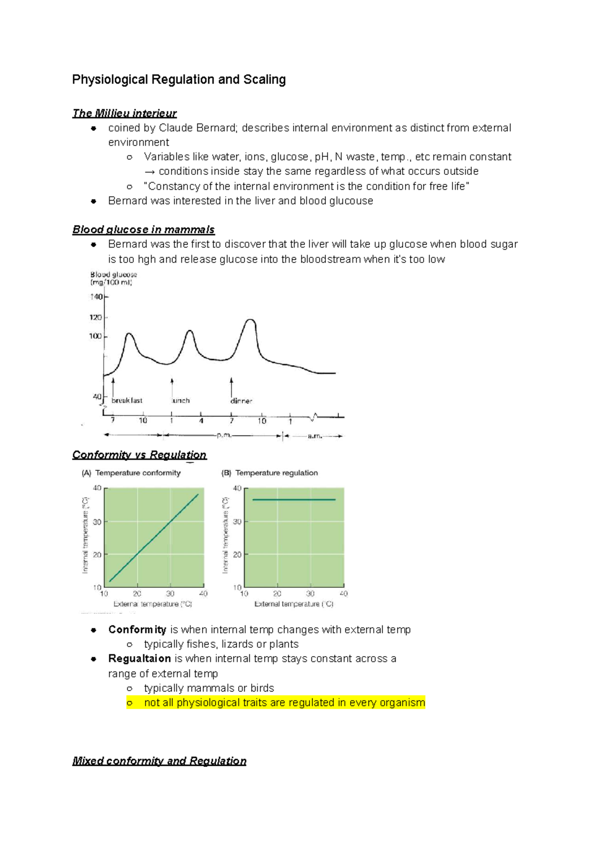 Bio 2601: Summary of Physiological Regulation & Scaling Concepts - Studocu