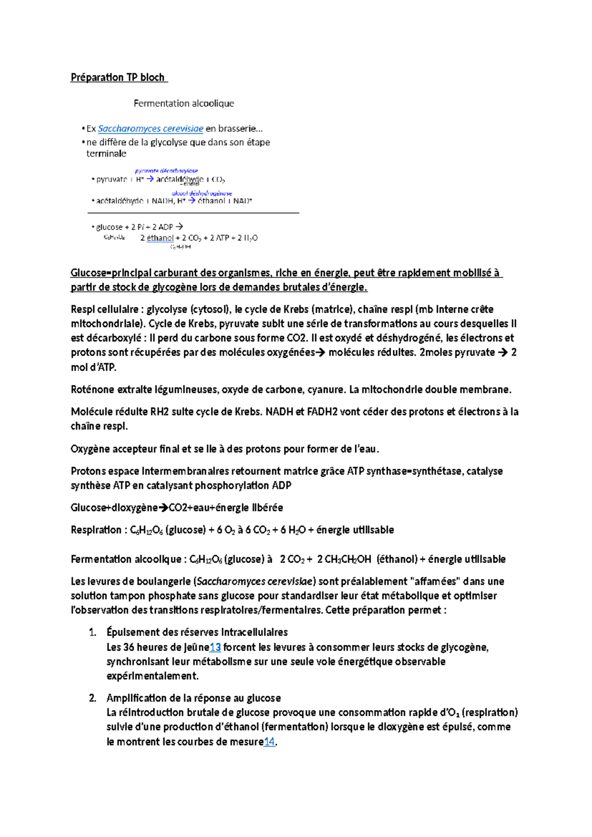 Préparation TP bioch : métabolisme de la levure Saccharomyces ...