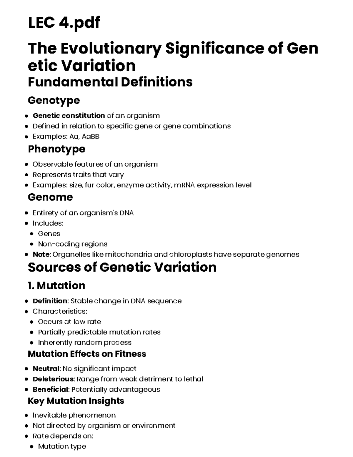 Bio 120 LEC 4 Notes: Evolutionary Significance of Genetic Variation ...