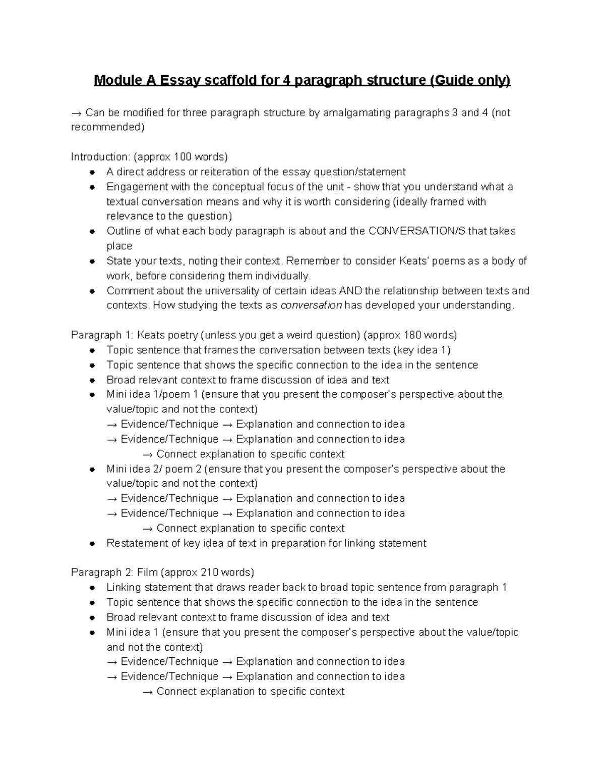 2020 Module A Essay scaffold (Guide only) - Module A Essay scaffold for ...