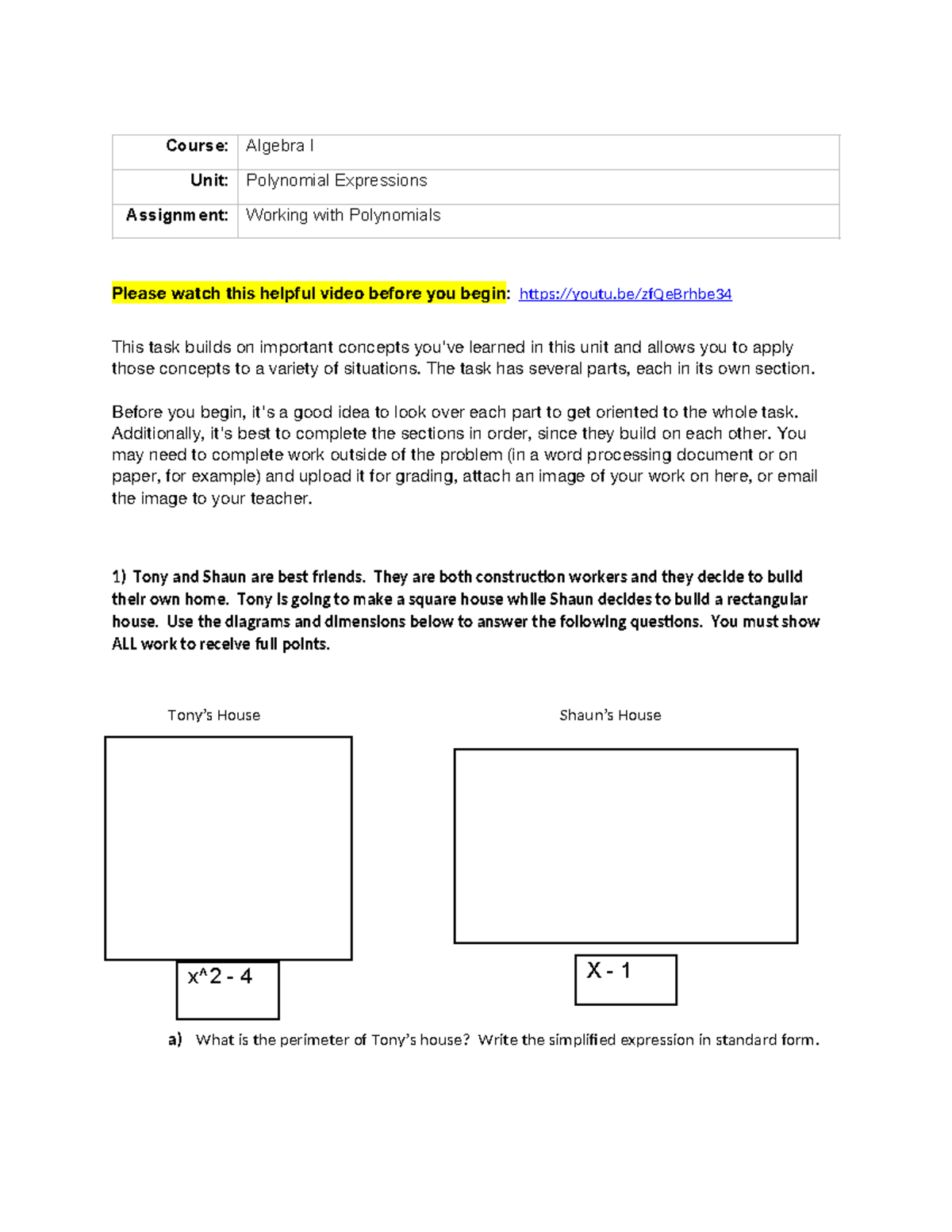 M907-Assignment on Working with Polynomials for Algebra I - Studocu
