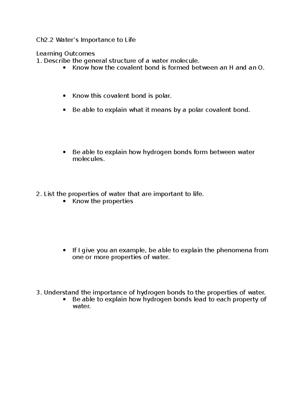 Ch2.2 Understanding Water's Structure & Importance to Life - Studocu