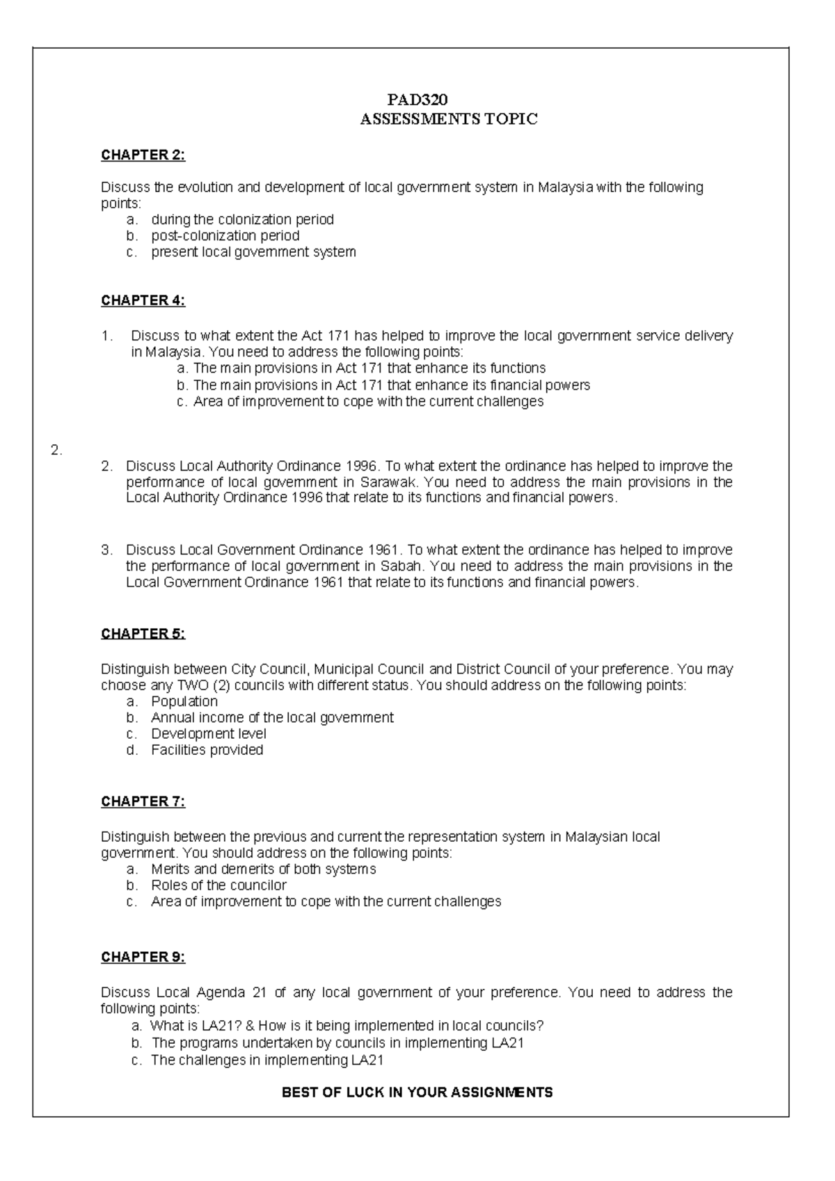 PAD320 Assessments: Evolution of Local Government in Malaysia - Studocu