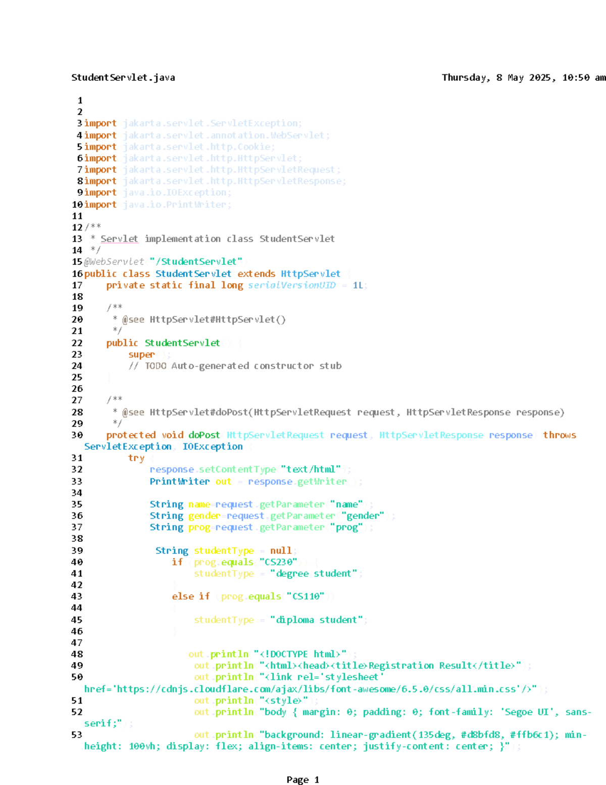 StudentServlet.java - Student Registration Implementation Guide - Studocu