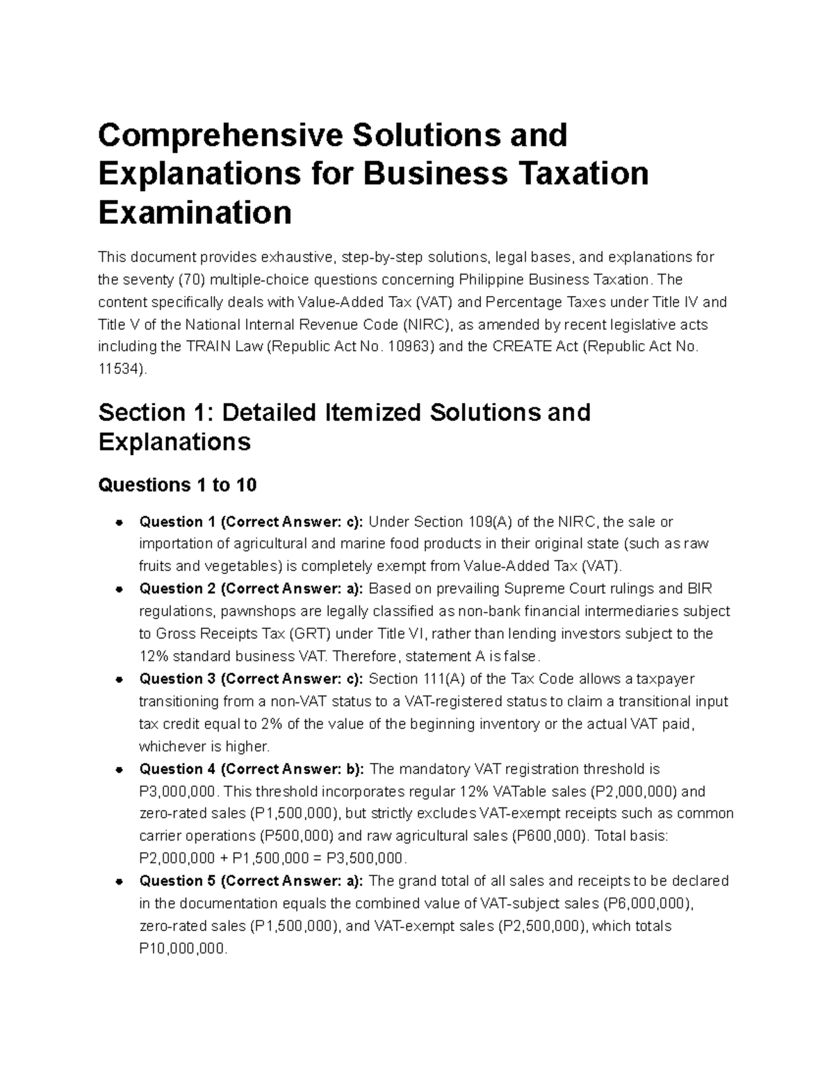 Business Taxation Exam Solutions (Philippine Taxation) - Studocu