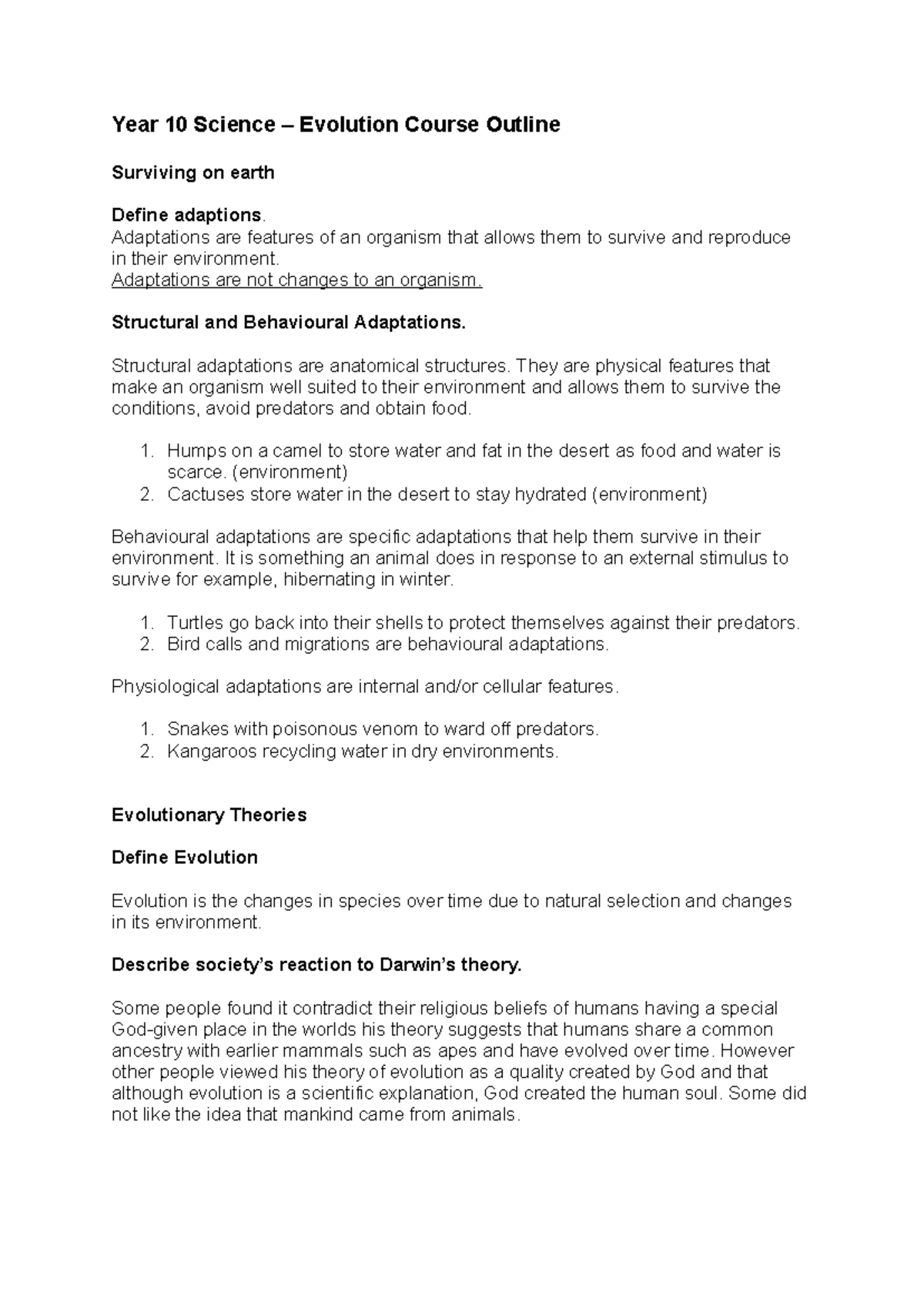 Year 10 Science: Evolution Notes for Yearly Exams Review - Studocu
