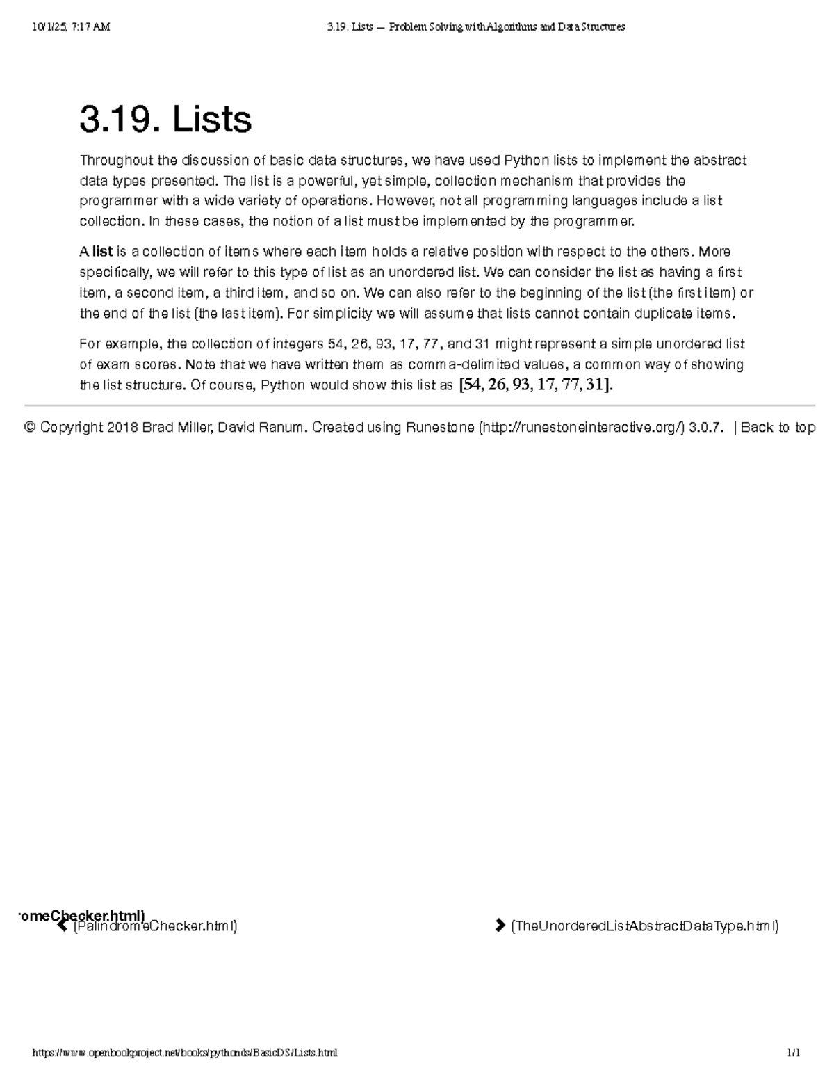 CS101: Problem Solving with Algorithms - Lists Overview - Studocu