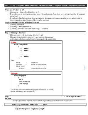 Pointers -day 5 - FDFDFDFDFDFDFDF - Topics Covered: Pointers – Pointer operators – Pointer - Studocu