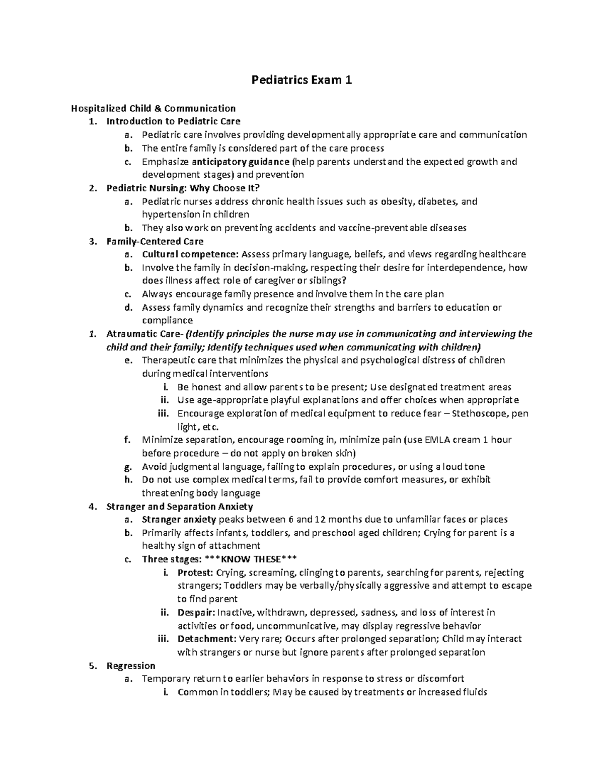Pediatrics Exam 1 - Peds exam 1 notes - Pediatrics Exam 1 Hospitalized ...