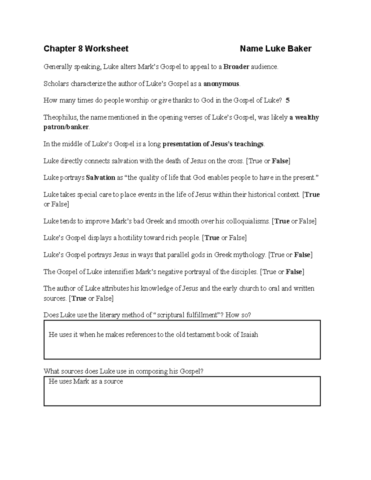 Luke's Gospel Analysis Worksheet - Chapter 8 Insights - Studocu