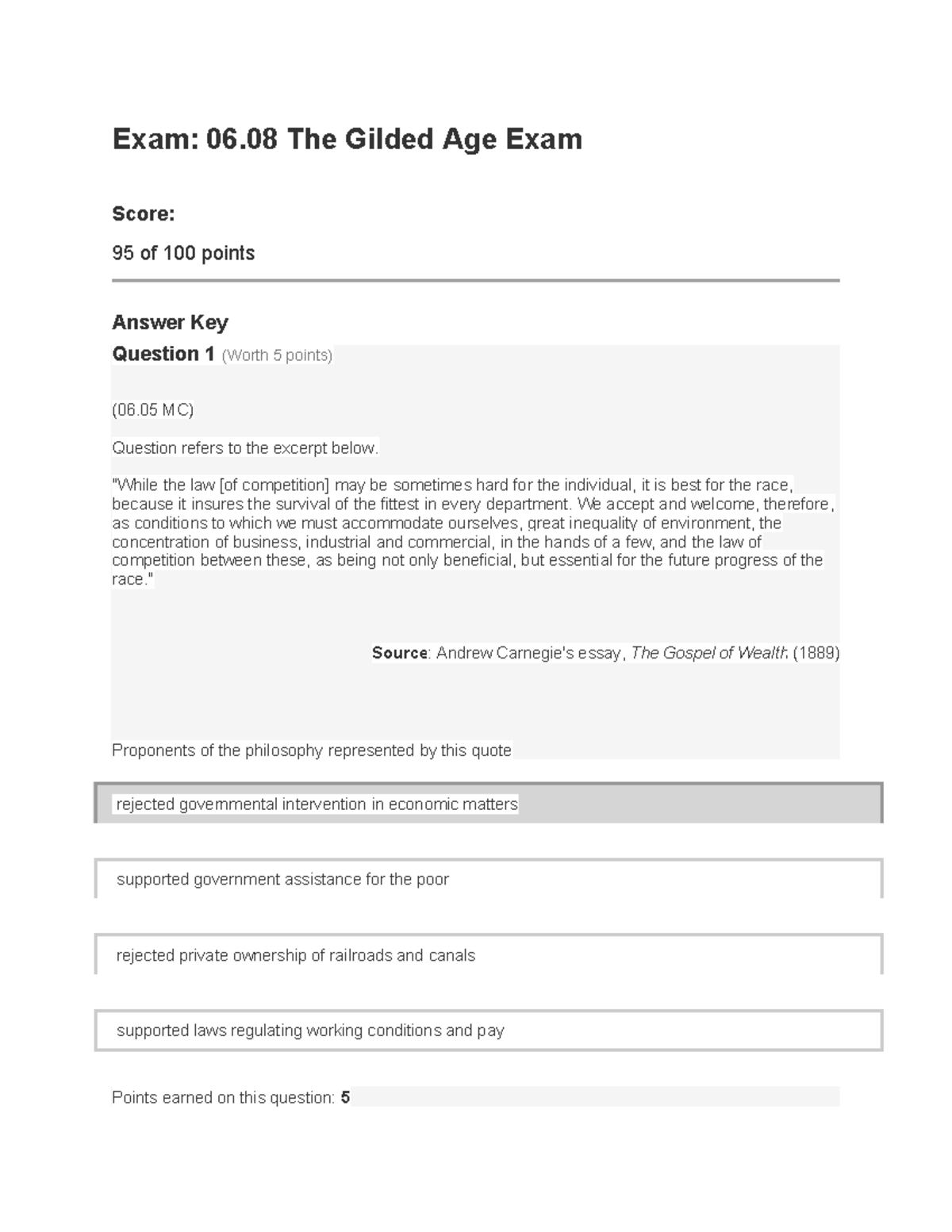 Exam 06.08: The Gilded Age - Comprehensive Answer Key & Insights - Studocu