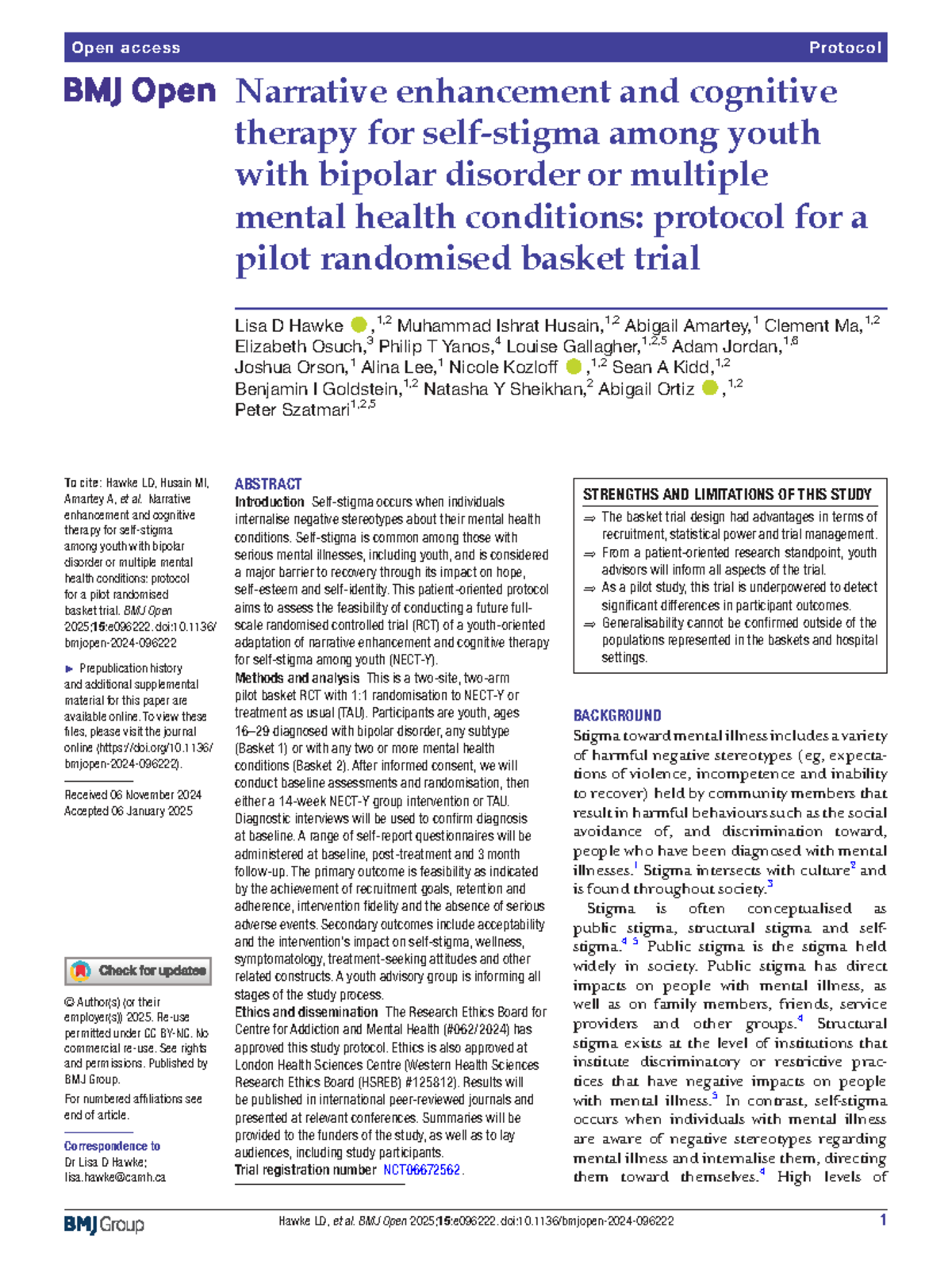Pilot RCT Protocol: NECT for Youth with BD & Mental Health Conditions ...