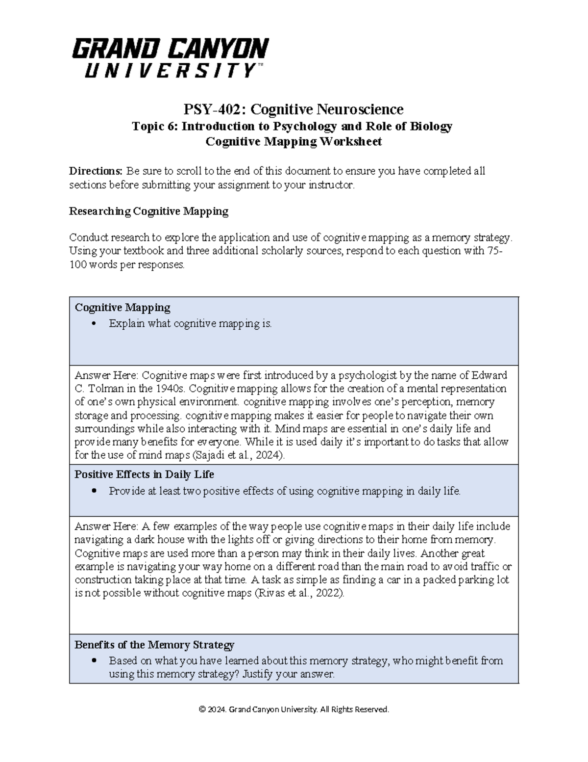 PSY 402 RS T6: Cognitive Mapping Worksheet and Psychology Insights ...