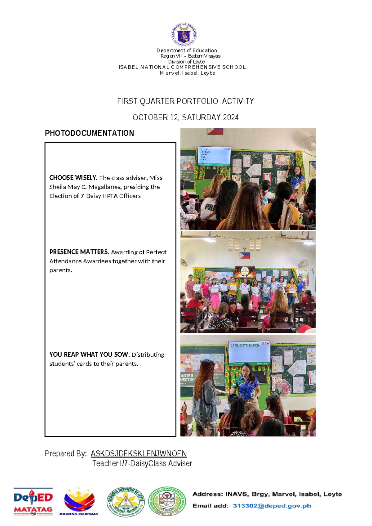 First Quarter Portfolio Narrative Report - DAY 2024-2025 - Studocu