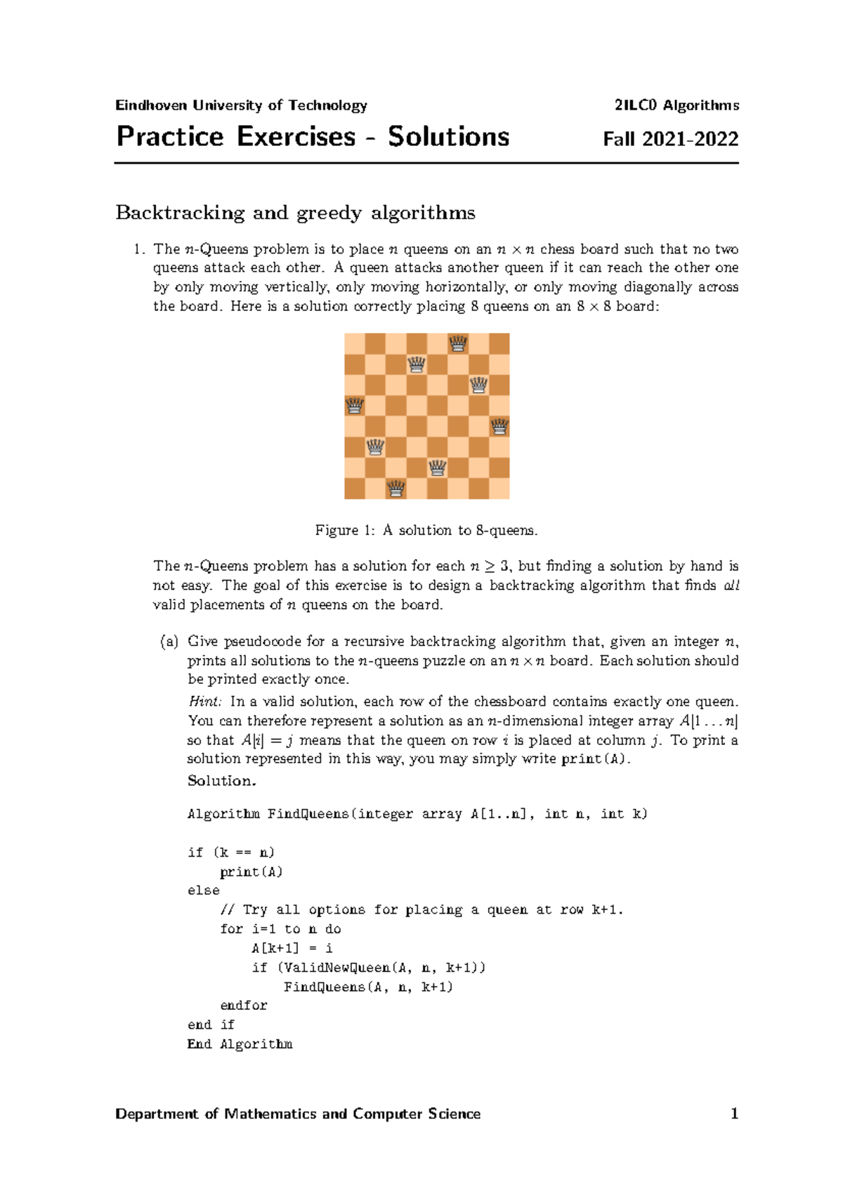 Backtracking & Greedy Algorithms: Week 1 Exercises 2ILC0 Fall 2021 ...