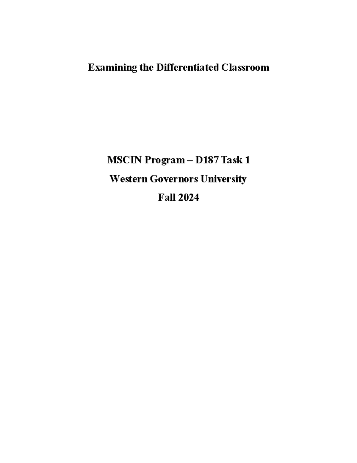ONM1 - Task 1: Analyzing Differentiated Instruction in the Classroom - Studocu