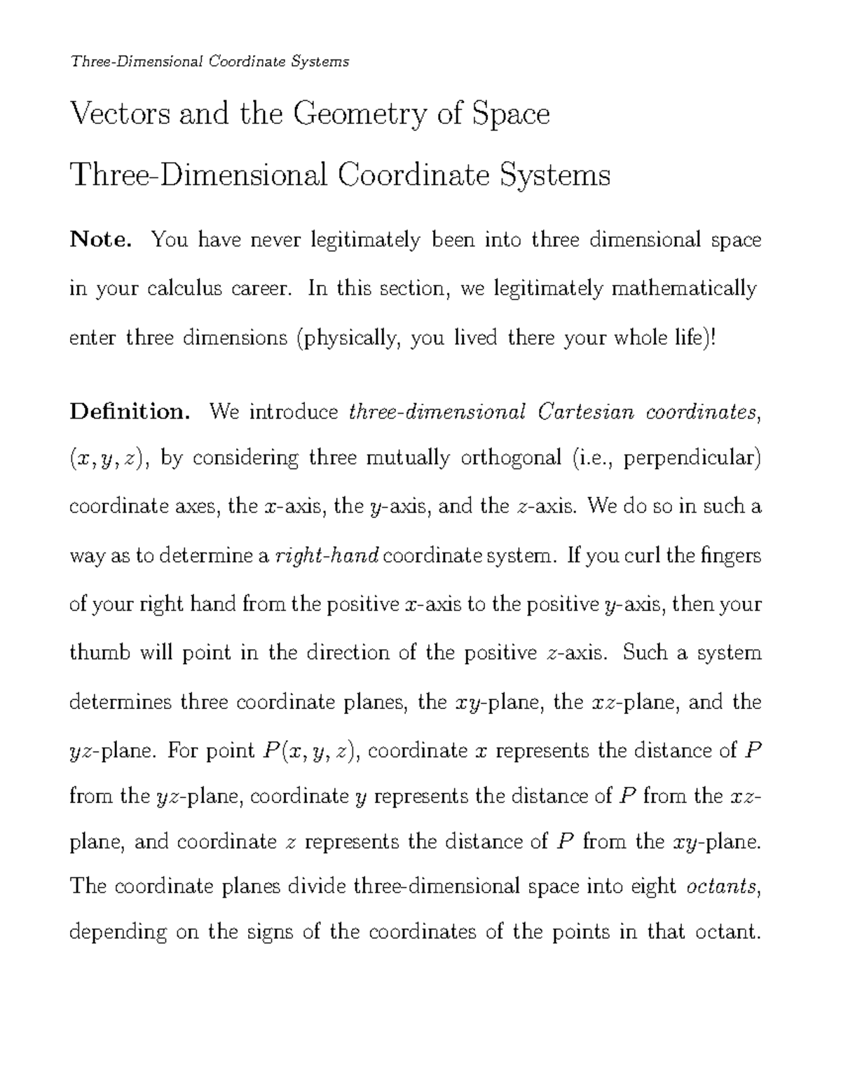 MA102 - Coordinate Systems, Vectors, and Geometry of Space Notes - Studocu