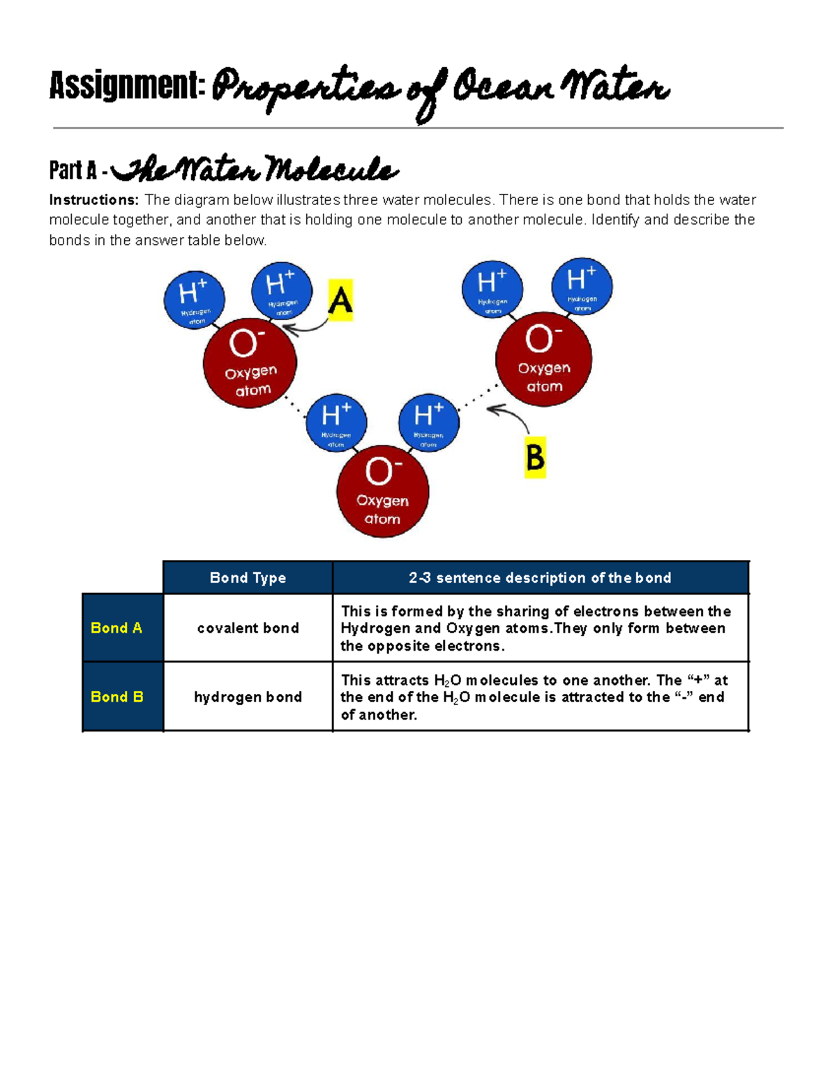 Properties of Ocean Water Classwork Assignment: Understanding Phases ...