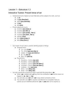 Leccíon 2 - Estructura 2.1 - Tutorial Notes on Present Tense of -ar ...