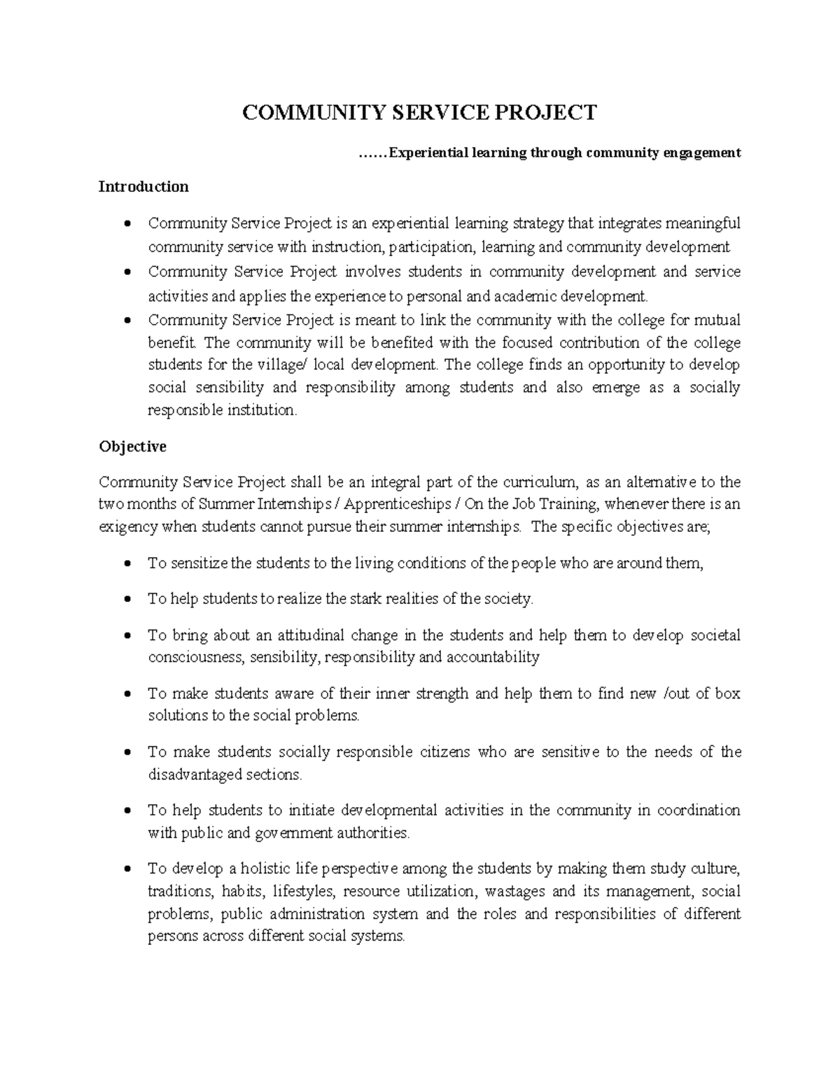 Community Service Project: Engaging Students for Social Impact - Studocu