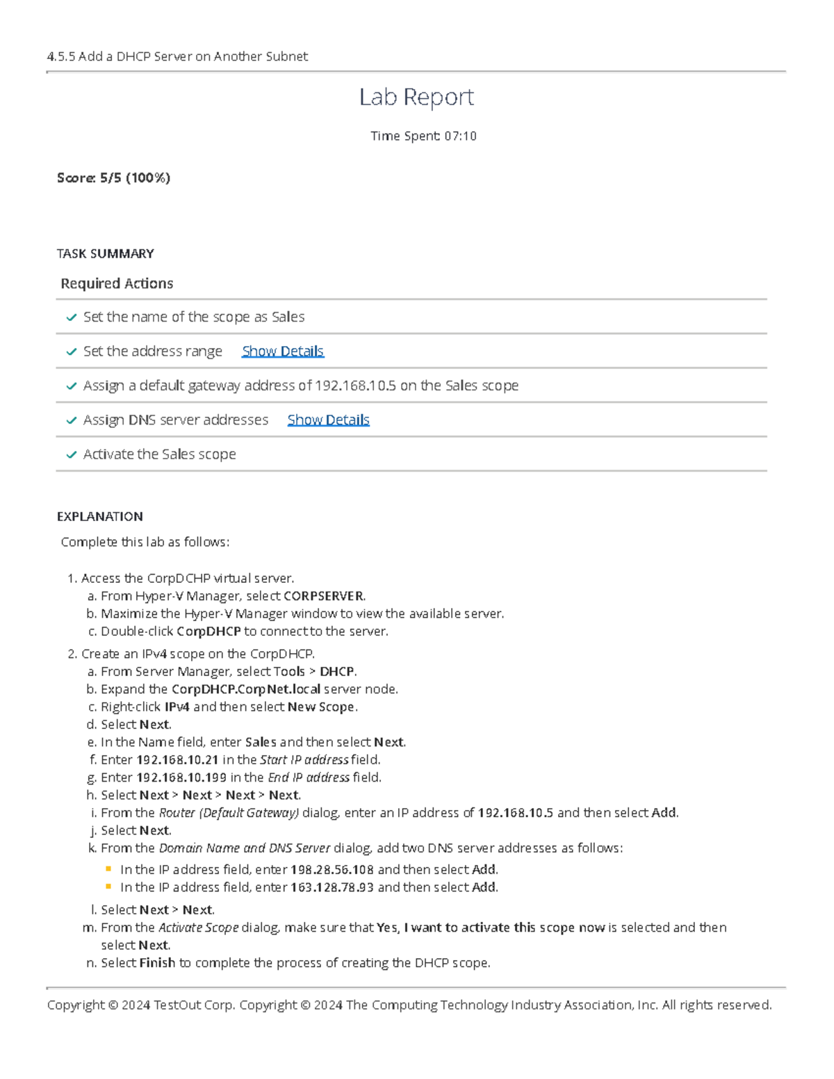 Lab Report: 4.5.5 Adding a DHCP Server to Another Subnet - Studocu